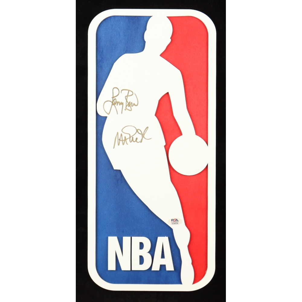 Larry Bird & Magic Johnson Signed NBA Logo Wood Sign (PSA & Beckett ...