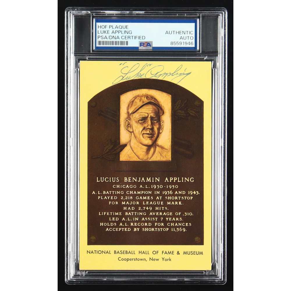 Luke Appling Signed Cut on Hall of Fame Plaque Postcard (PSA ...