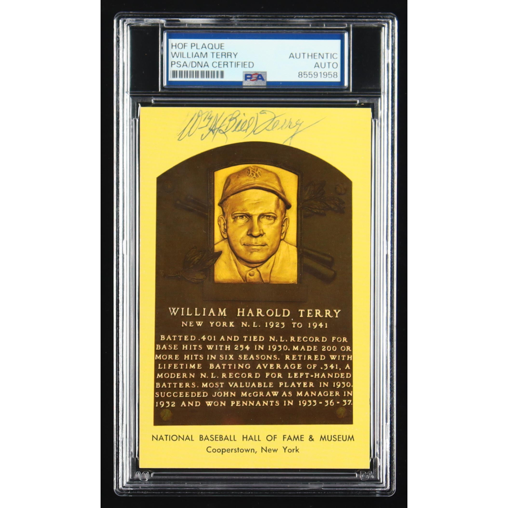 William Terry Signed Cut on Hall of Fame Plaque Postcard (PSA ...