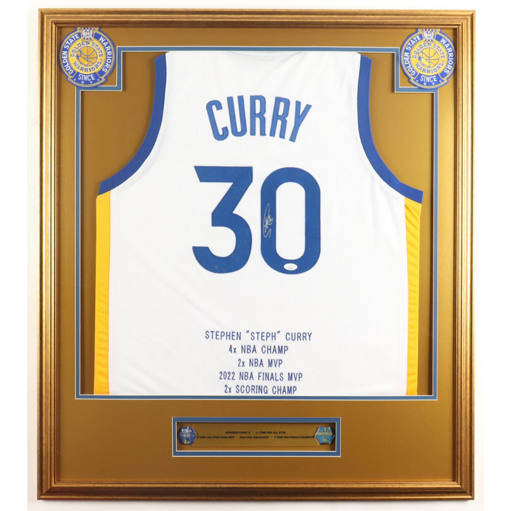 Stephen Curry Signed Custom Framed Jersey Display with Career Stat ...