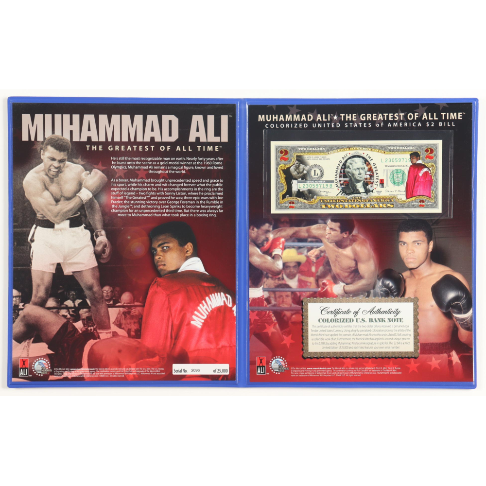 Muhammad Ali Genuine Legal Tender Colorized U.S. $2.00 Two Dollar Bill ...