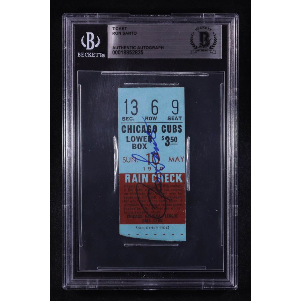 Ron Santo Signed 1973 Cubs Game Rain Check Ticket (BGS) | Pristine Auction