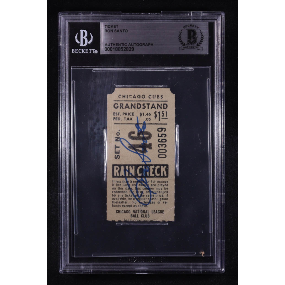Ron Santo Signed Cubs Game Rain Check Ticket (BGS) | Pristine Auction