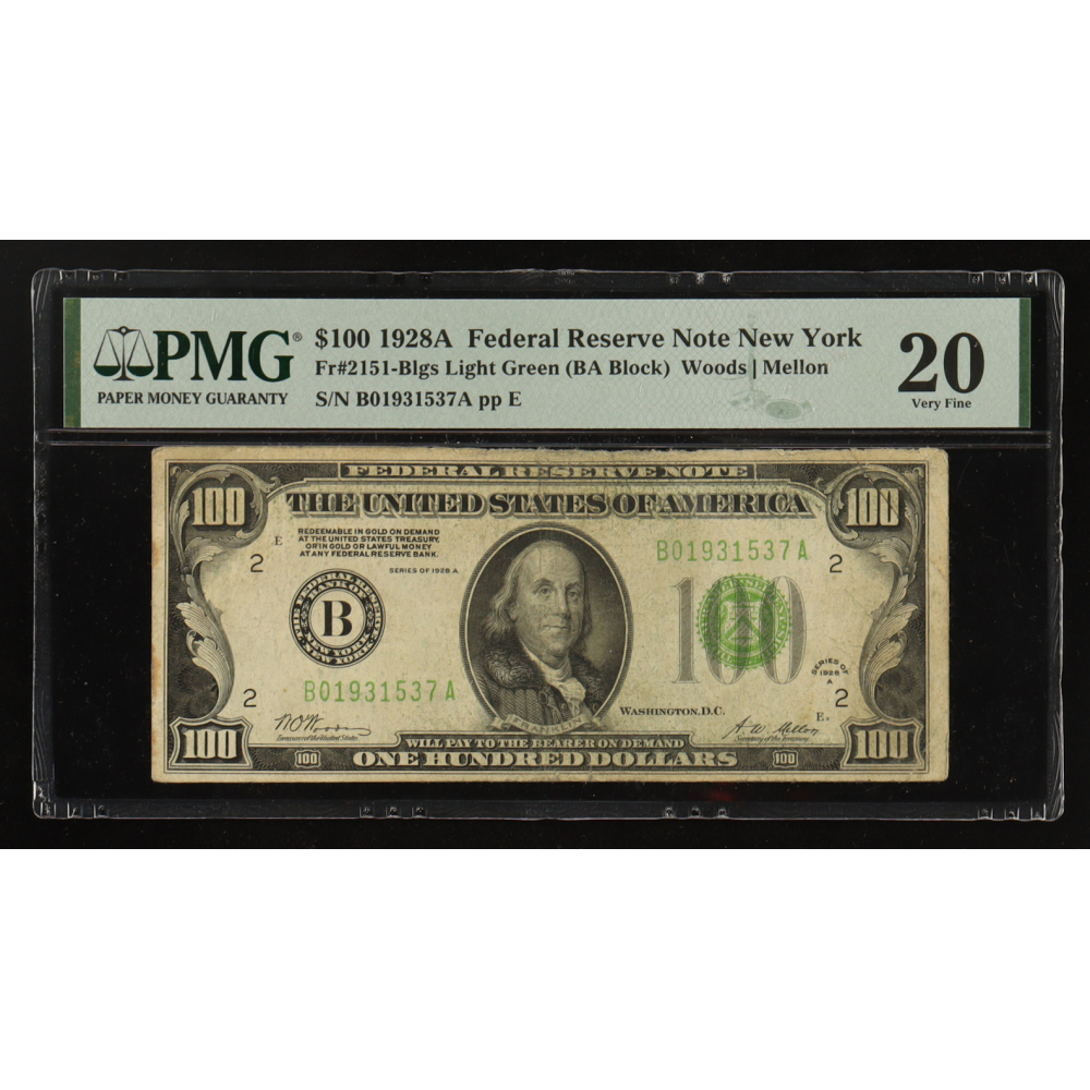 1928-A U.S. $100 Gold Demand Note, New York - Fr.2151-Blgs Light Green ...