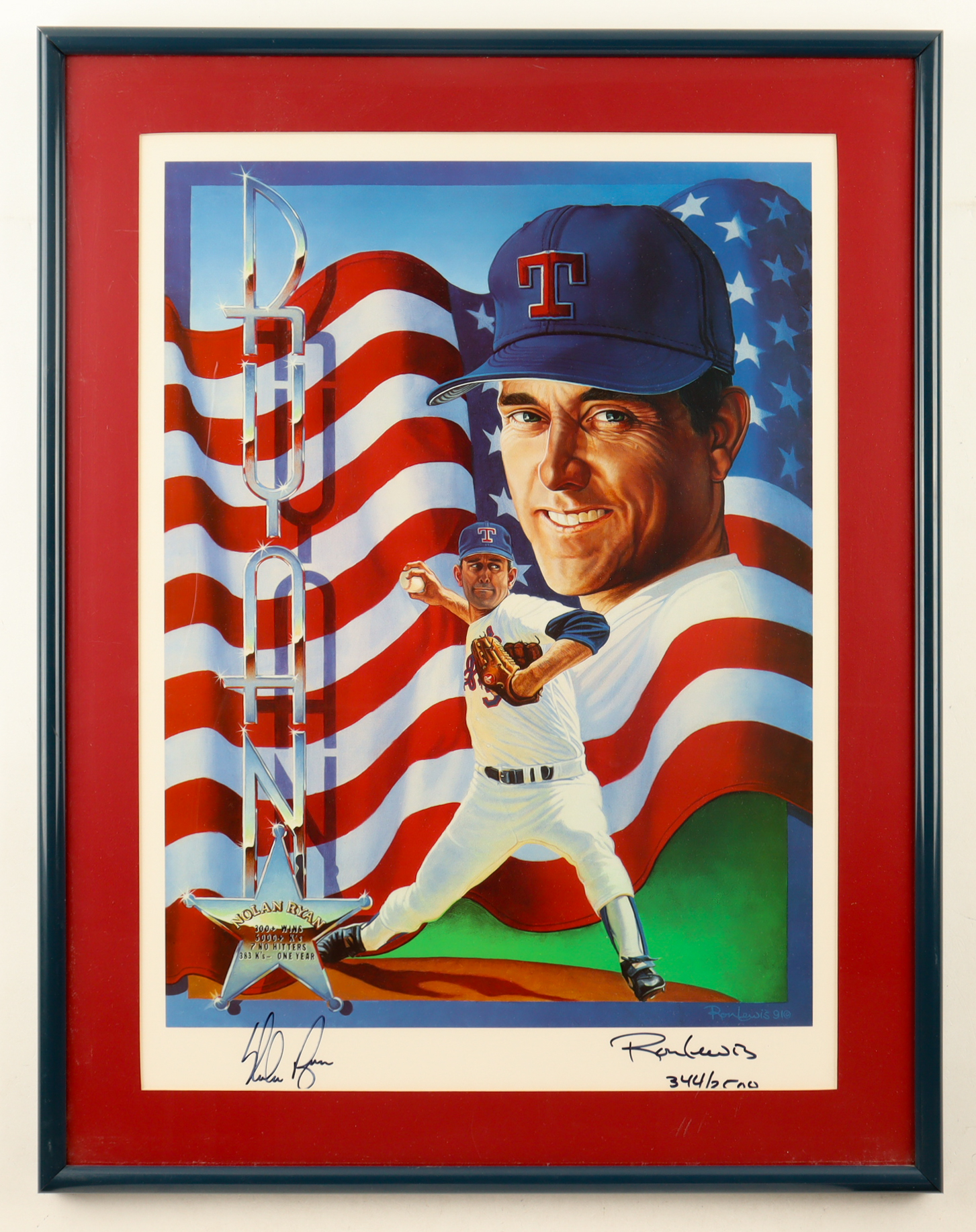 Nolan Ryan Signed LE Rangers Custom Framed Lithograph Print By Ron ...
