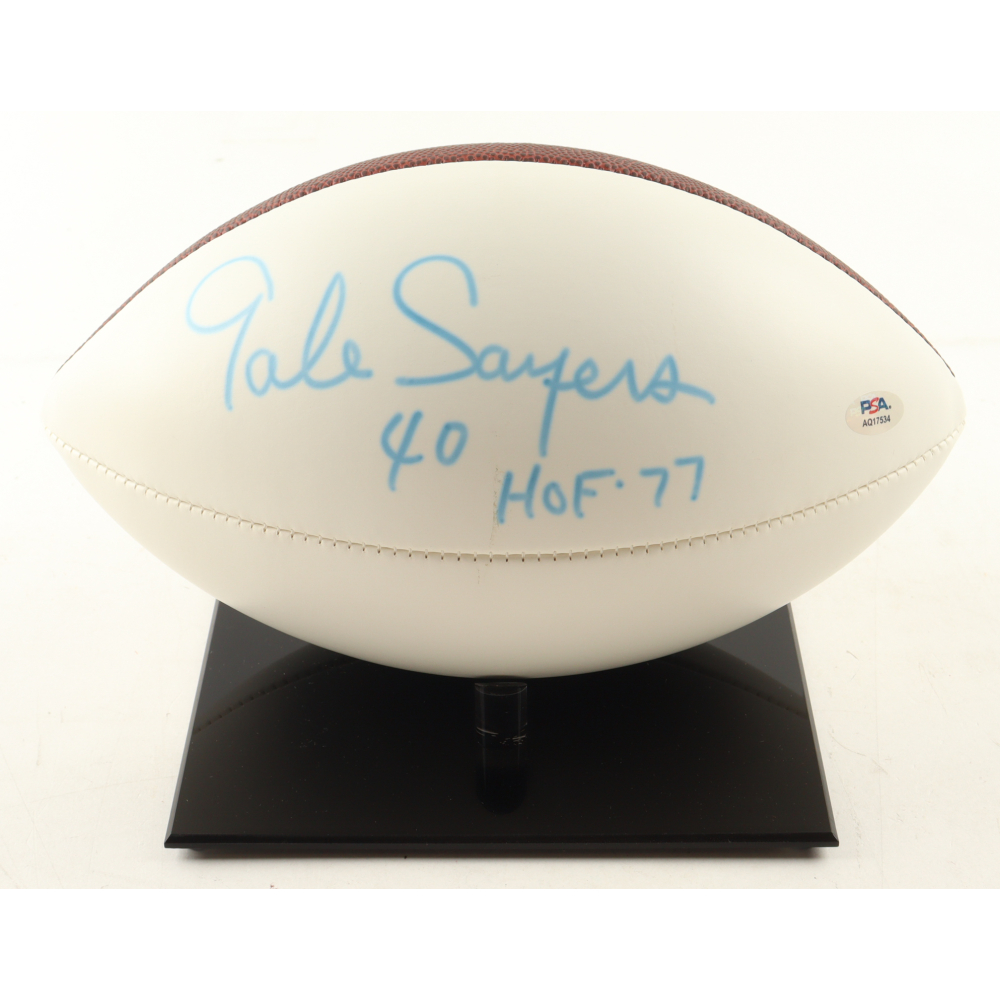 Gale Sayers Signed NFL Football with Display Stand Inscribed "HOF 77 ...