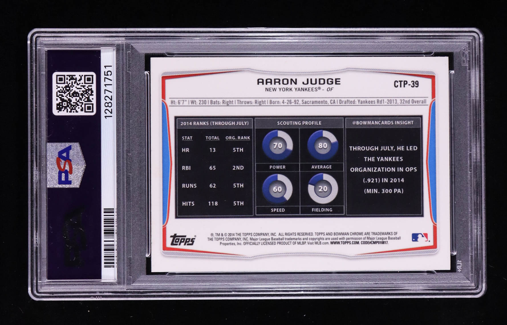Aaron Judge 2014 Bowman Chrome Draft Top Prospects Refractors #CTP39 RC ...