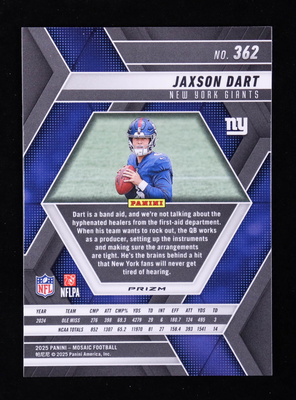 Jaxson Dart 2025 Panini Mosaic Mosaic Red and White Stripe #362 RC ...