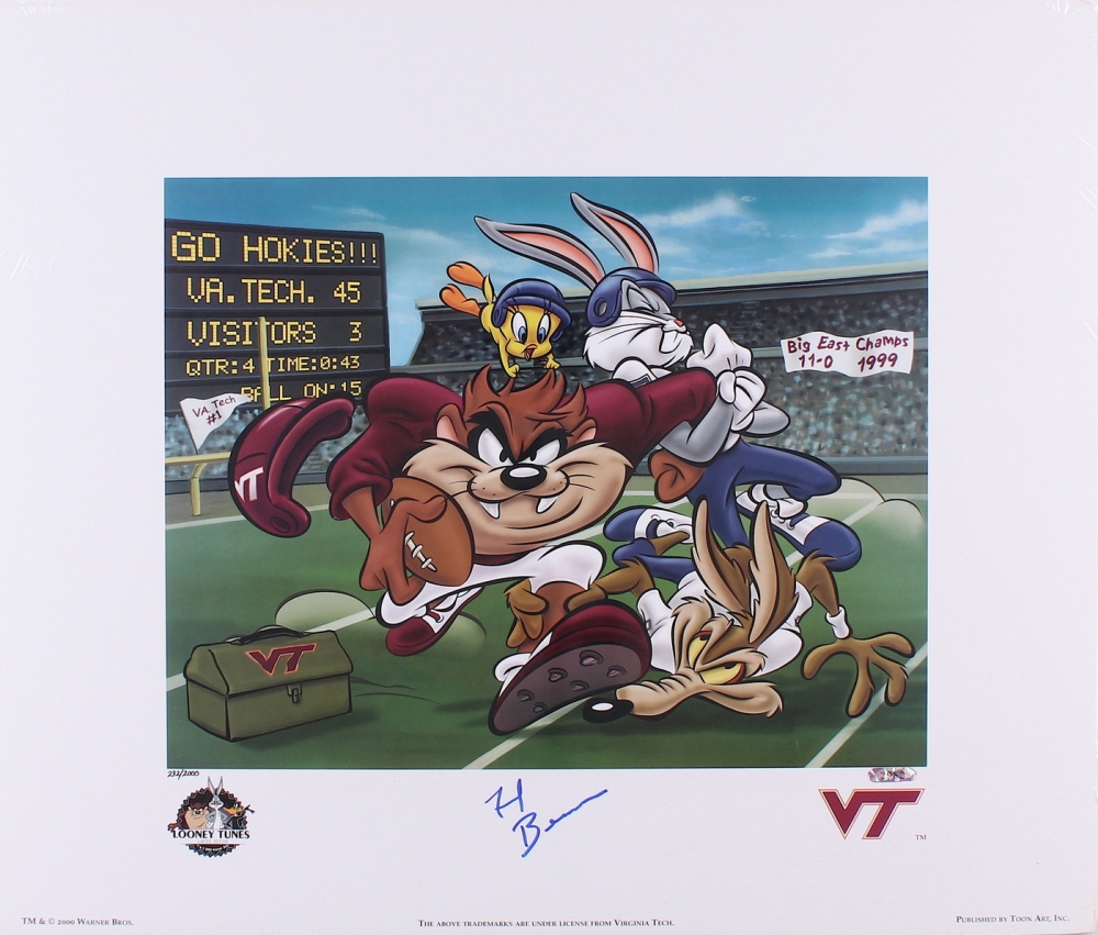Frank Beamer Signed Virginia Tech "Go Hokies" Looney Tunes LE 19x22 ...