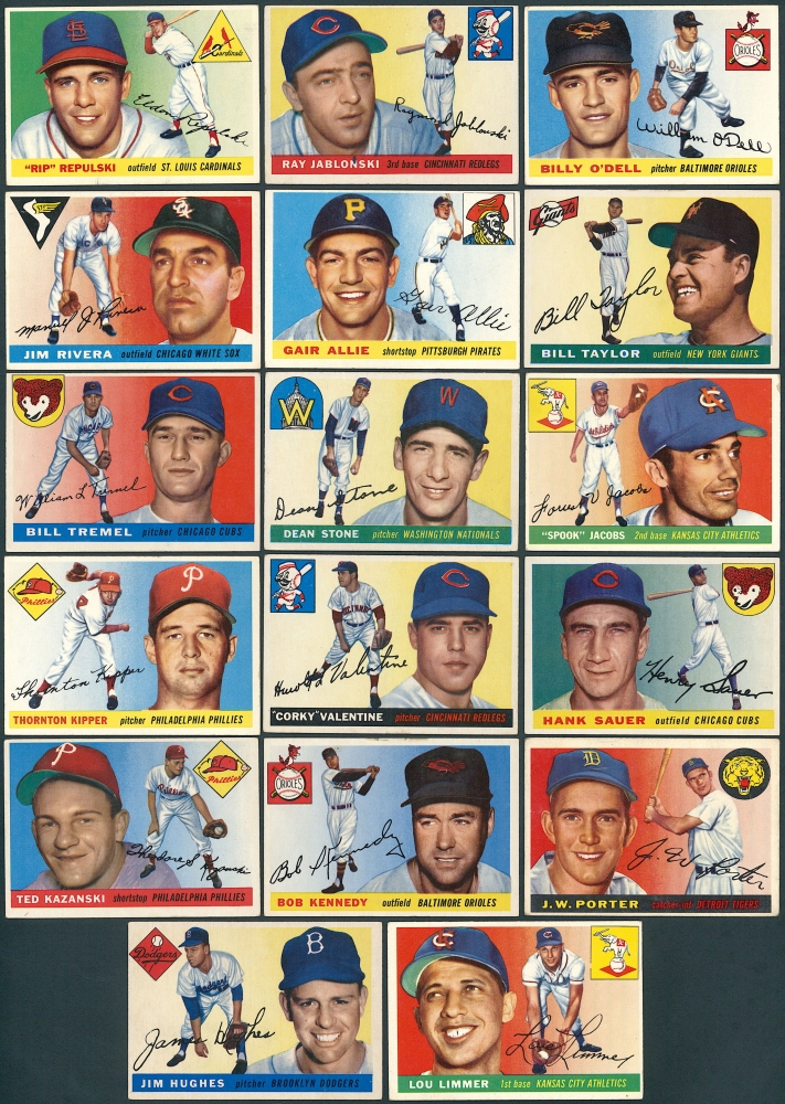 Lot of (17) 1955 Topps Baseball Cards with #55 Rip Repulski, #56 Ray ...