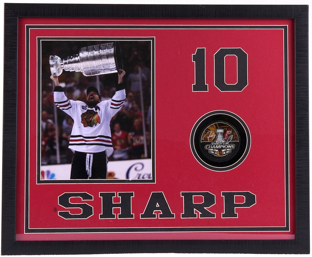 Patrick Sharp Signed Blackhawks 17x22x2 Custom Framed Hockey Puck Shadow Box Display (JSA COA ...