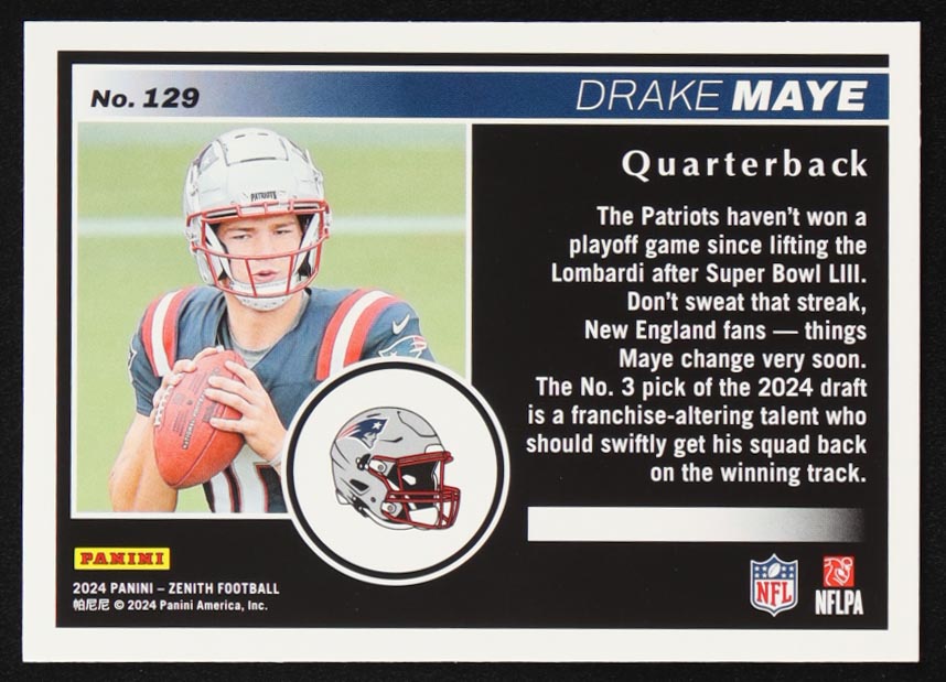 Drake Maye 2024 Zenith Two Minute Drill #129 RC | Pristine Auction