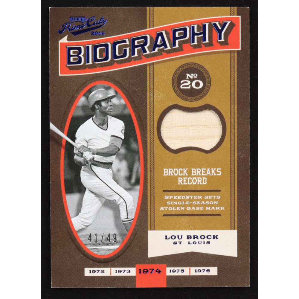 Lou Brock 2016 Prime Cuts Biography Materials Blue #36 #41/49 ...