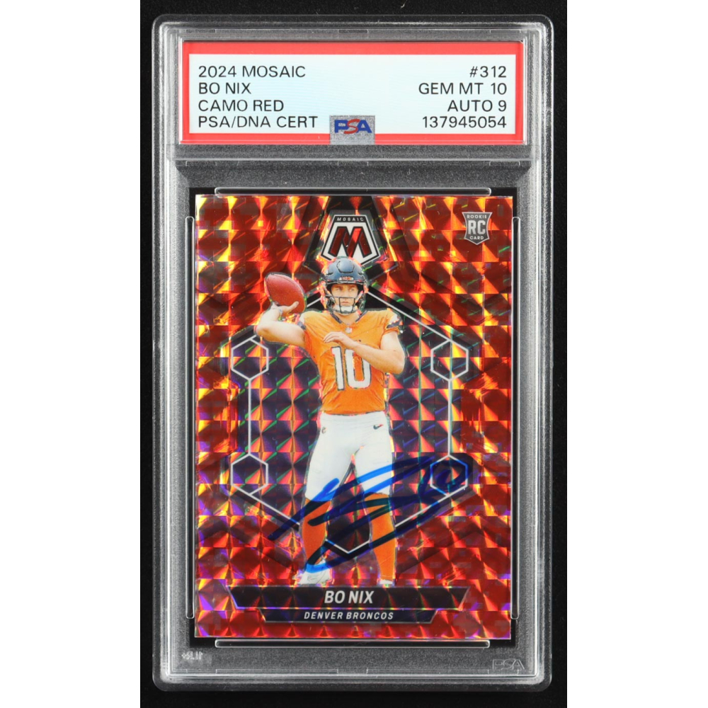 Bo Nix Signed 2024 Panini Mosaic Mosaic Camo Red #312 RC (PSA 10 ...