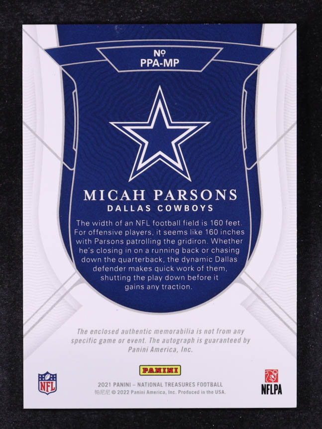 Micah Parsons 2021 Panini National Treasures Prodigy Patch Autographs ...