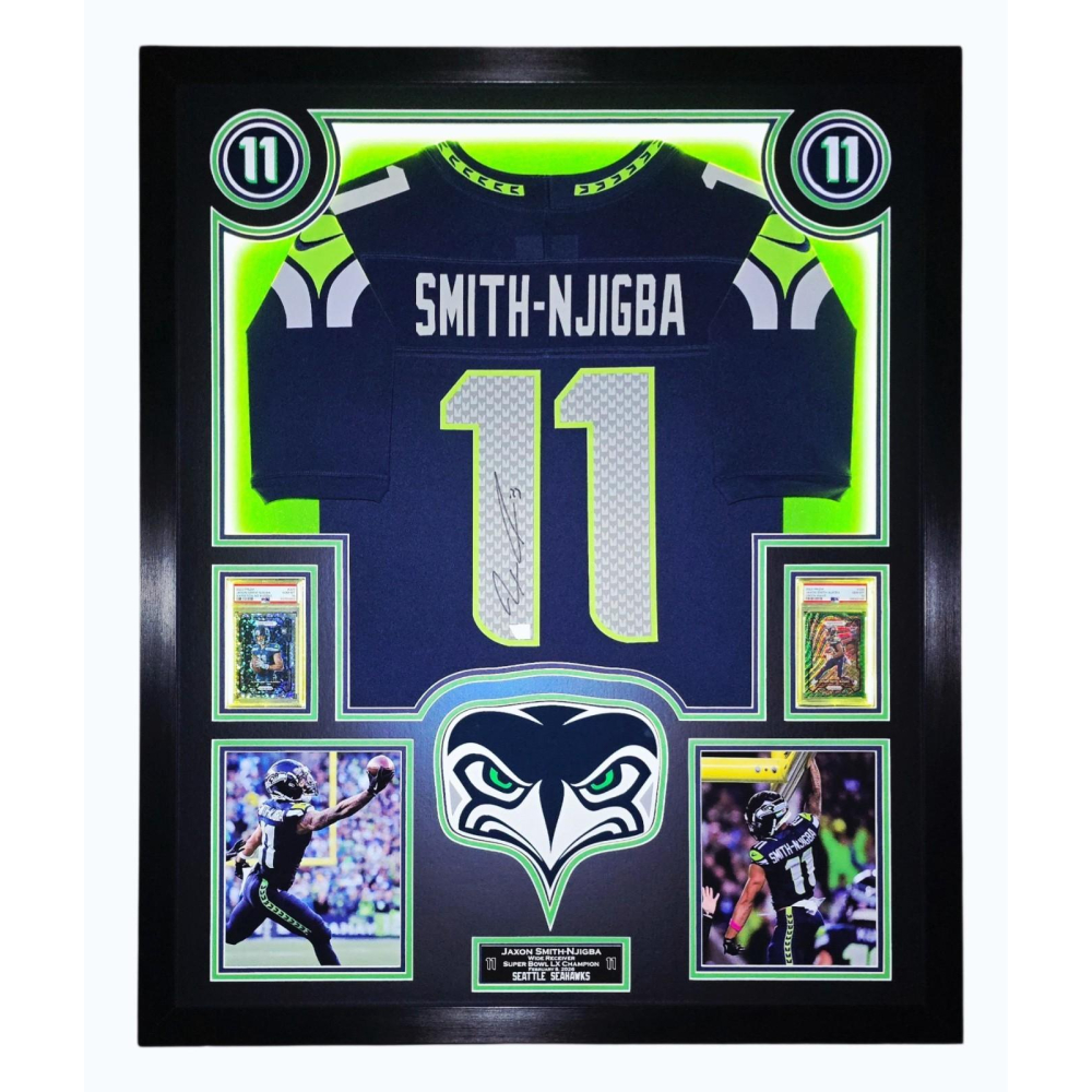 Jaxon Smith-Njigba Signed Seahawks Custom Framed Nike Elite Jersey with ...