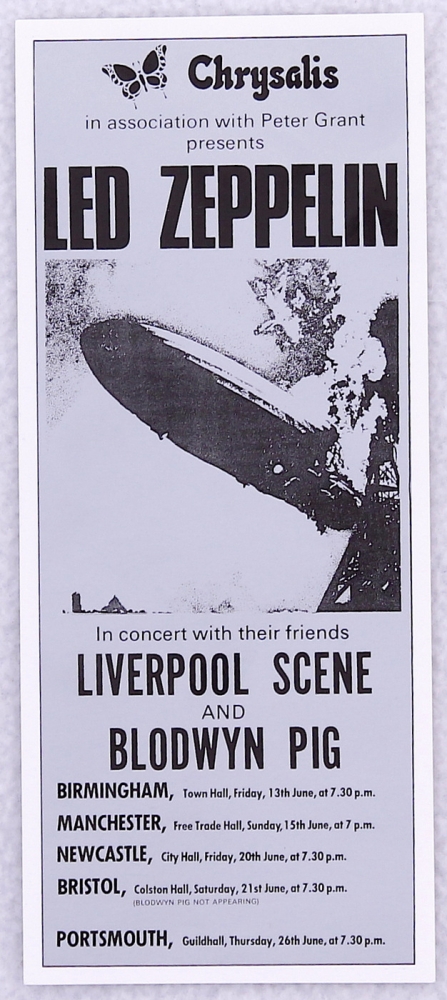 Led Zeppelin Original 1969 "United Kingdom Summer Tour" Promotional ...