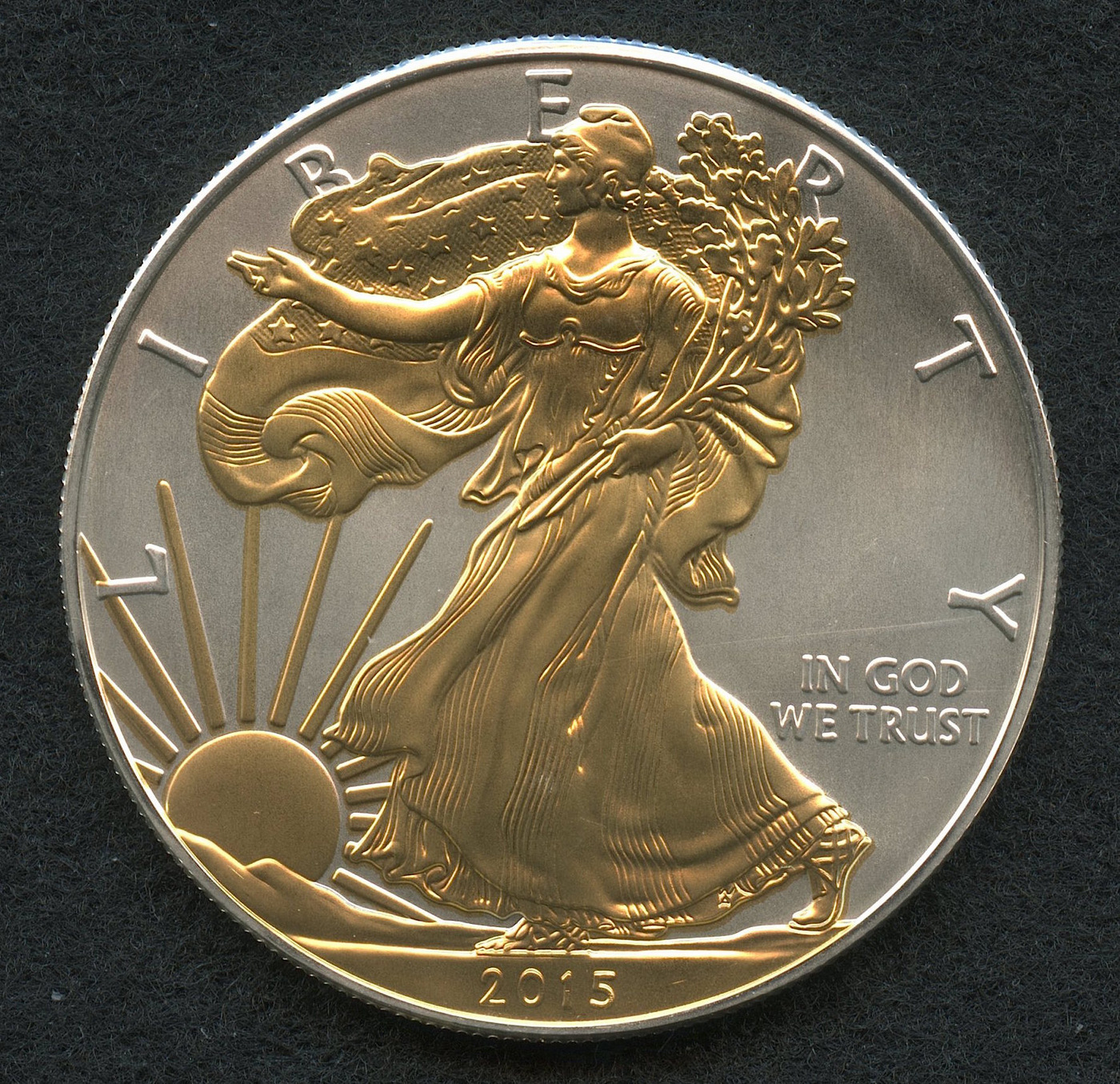 2015 American Eagle 1 Oz. Fine Silver 24k Gold Gilded Coin | Pristine ...