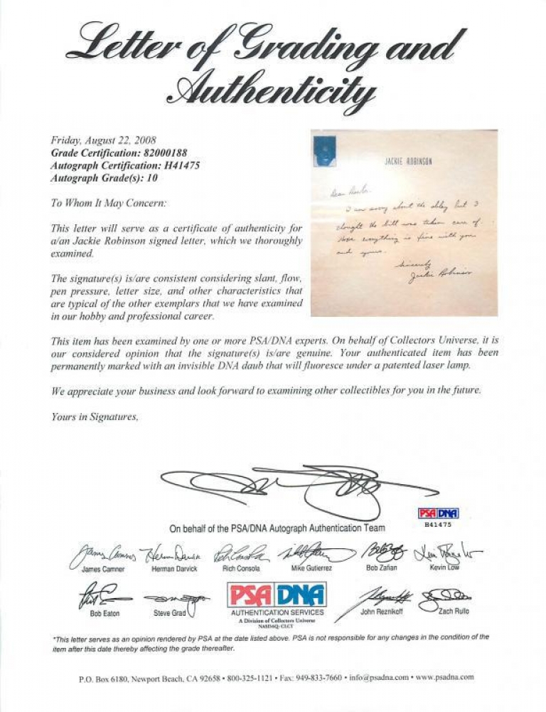 Jackie Robinson Signed 7x10 Vintage Hand-Written Letter - PSA Graded 10 ...