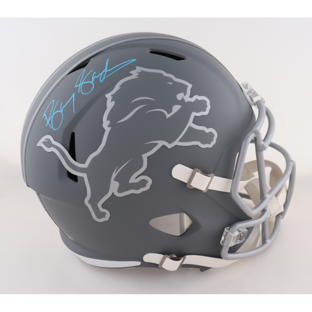 Barry Sanders Signed Lions Full-Size Slate Alternate Speed Helmet ...