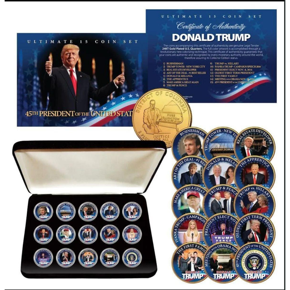 Donald Trump 24K Gold Washington DC Quarter Set Of (15) Coins with ...