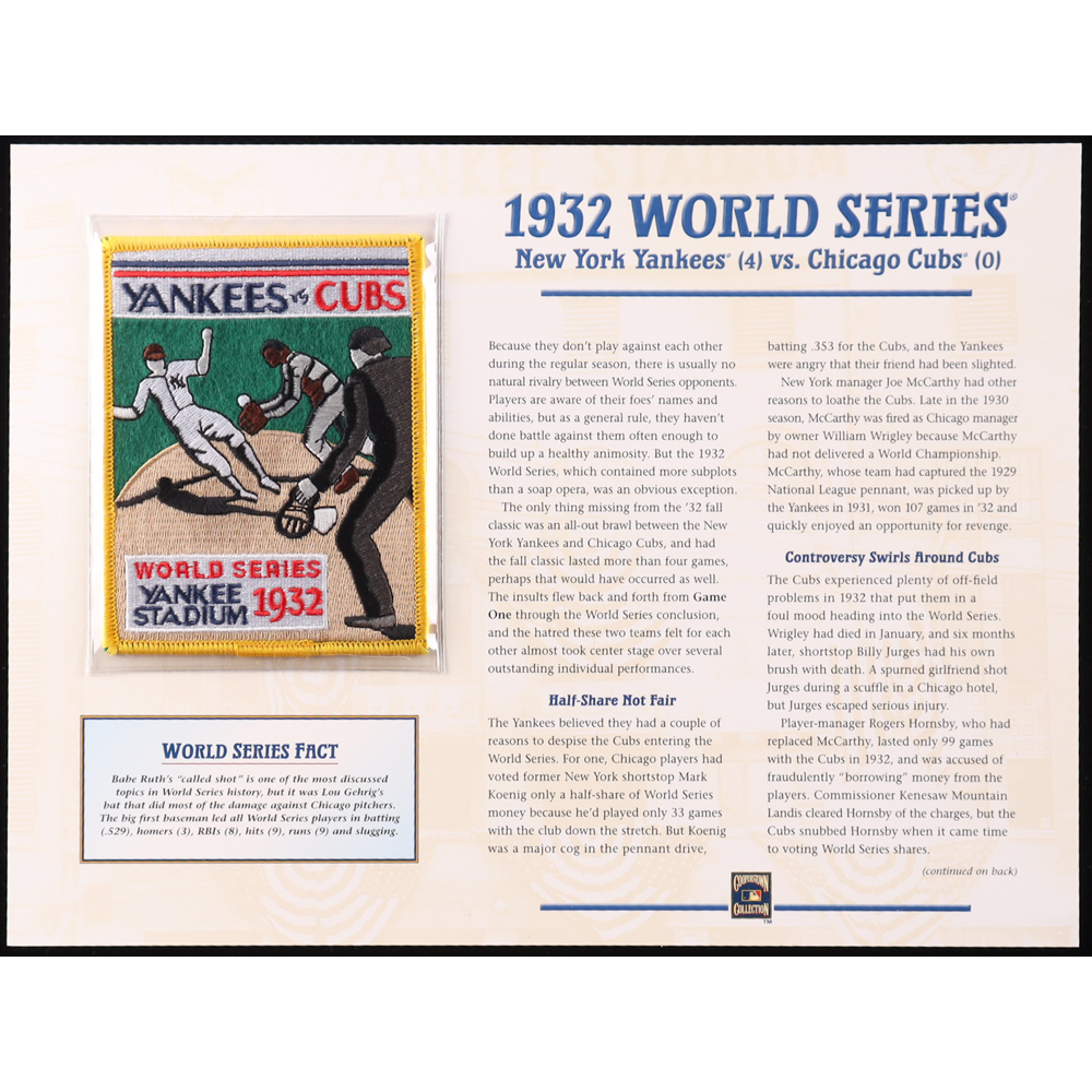 1932 World Series Commemorative Patch Display | Pristine Auction