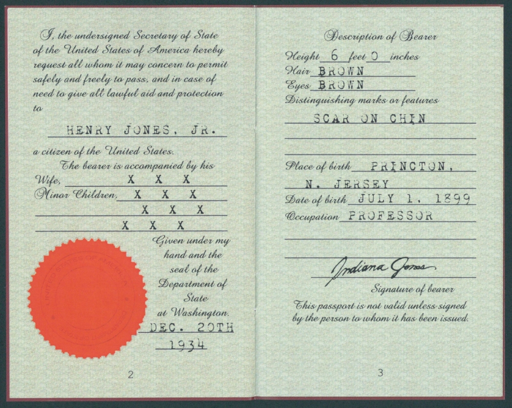 Indiana Jones United States of America Replica Movie Prop Passport ...