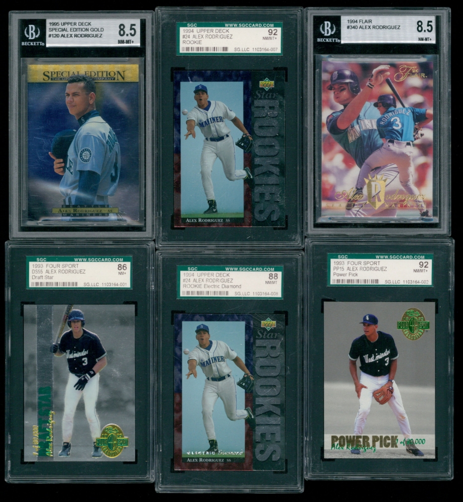 Lot of (6) Alex Rodriguez Graded Baseball Cards with 1994 Flair #340 RC ...