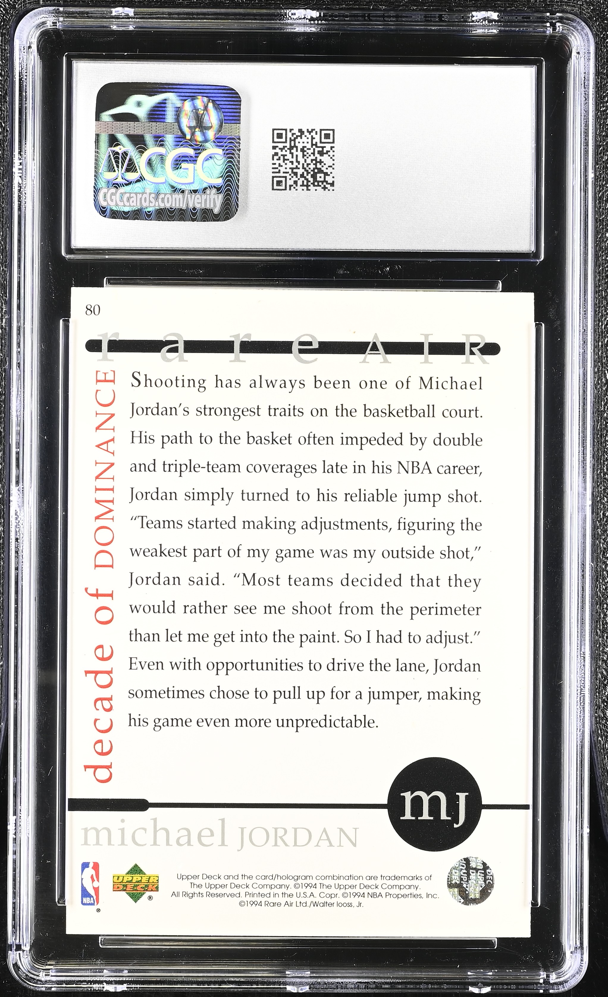 Michael Jordan 1994 Upper Deck Rare Air Decade Of Dominance #80 (CGC 10 ...