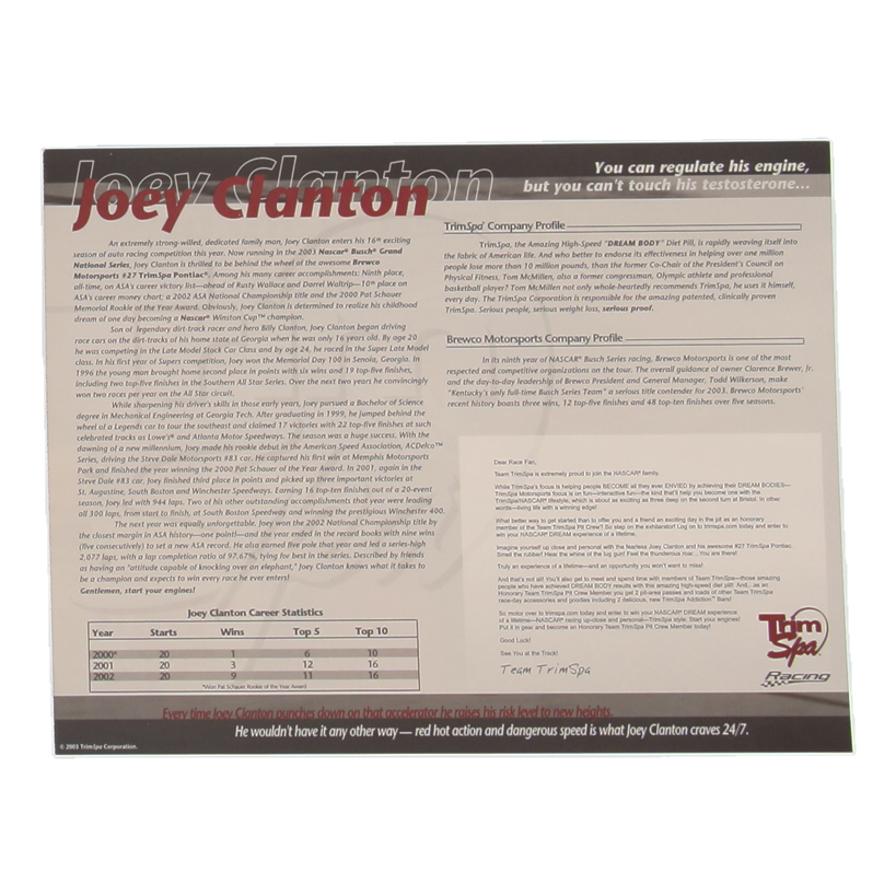 Jeremy Clements Signed NASCAR 8.5x11 Hero Card (Beckett) | Pristine Auction