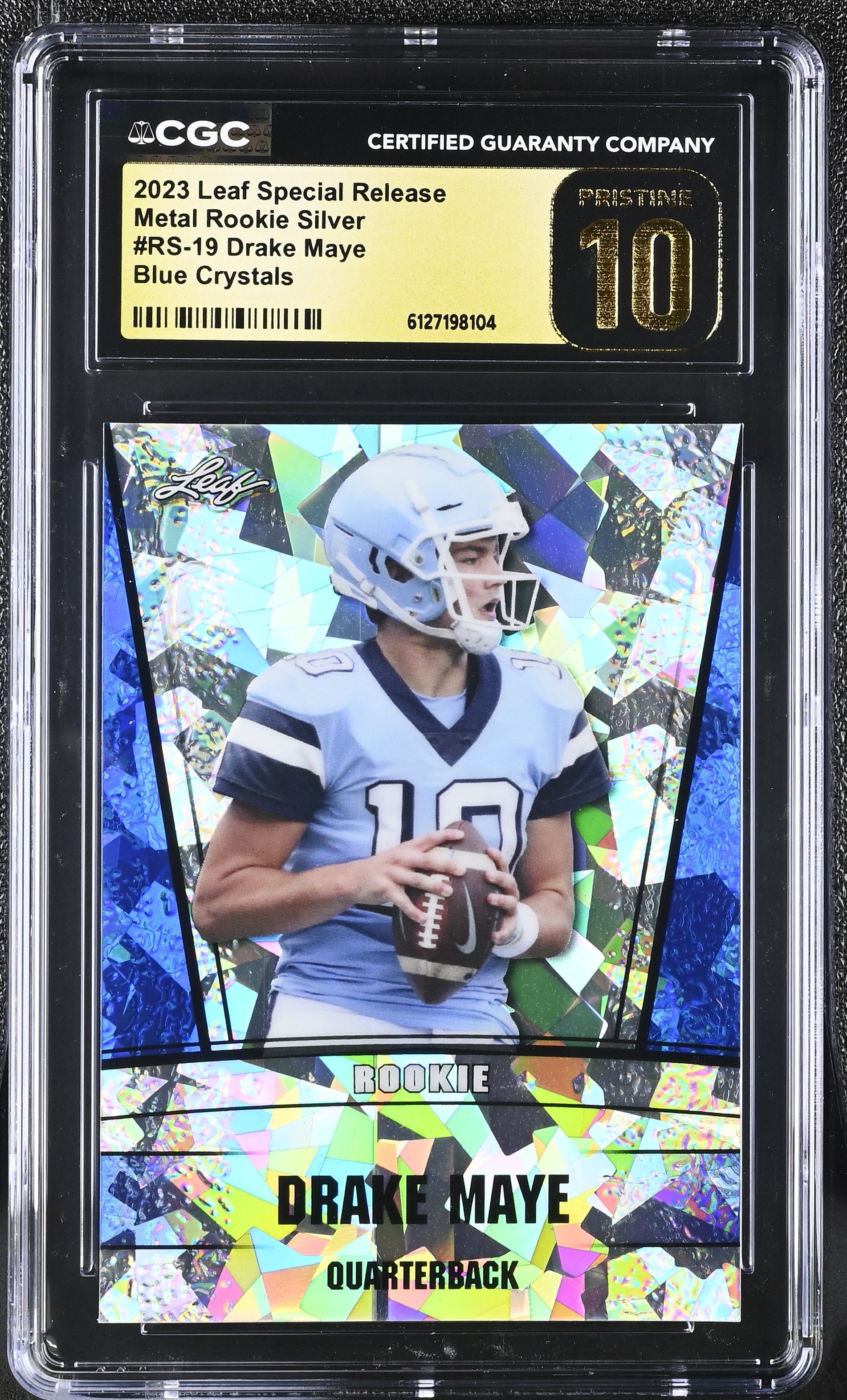 Drake Maye 2023 Leaf Special Release Metal Rookie Silver Blue Crystals ...