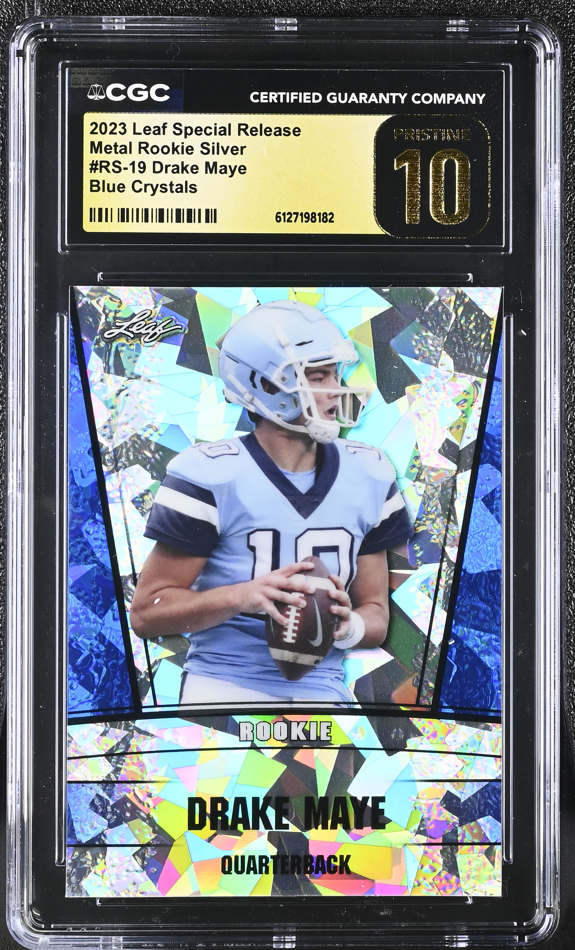 Drake Maye 2023 Leaf Special Release Metal Rookie Silver Blue Crystals ...