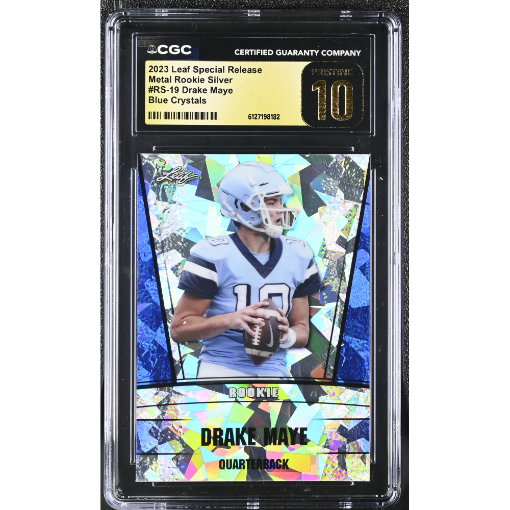 Drake Maye 2023 Leaf Special Release Metal Rookie Silver Blue Crystals ...