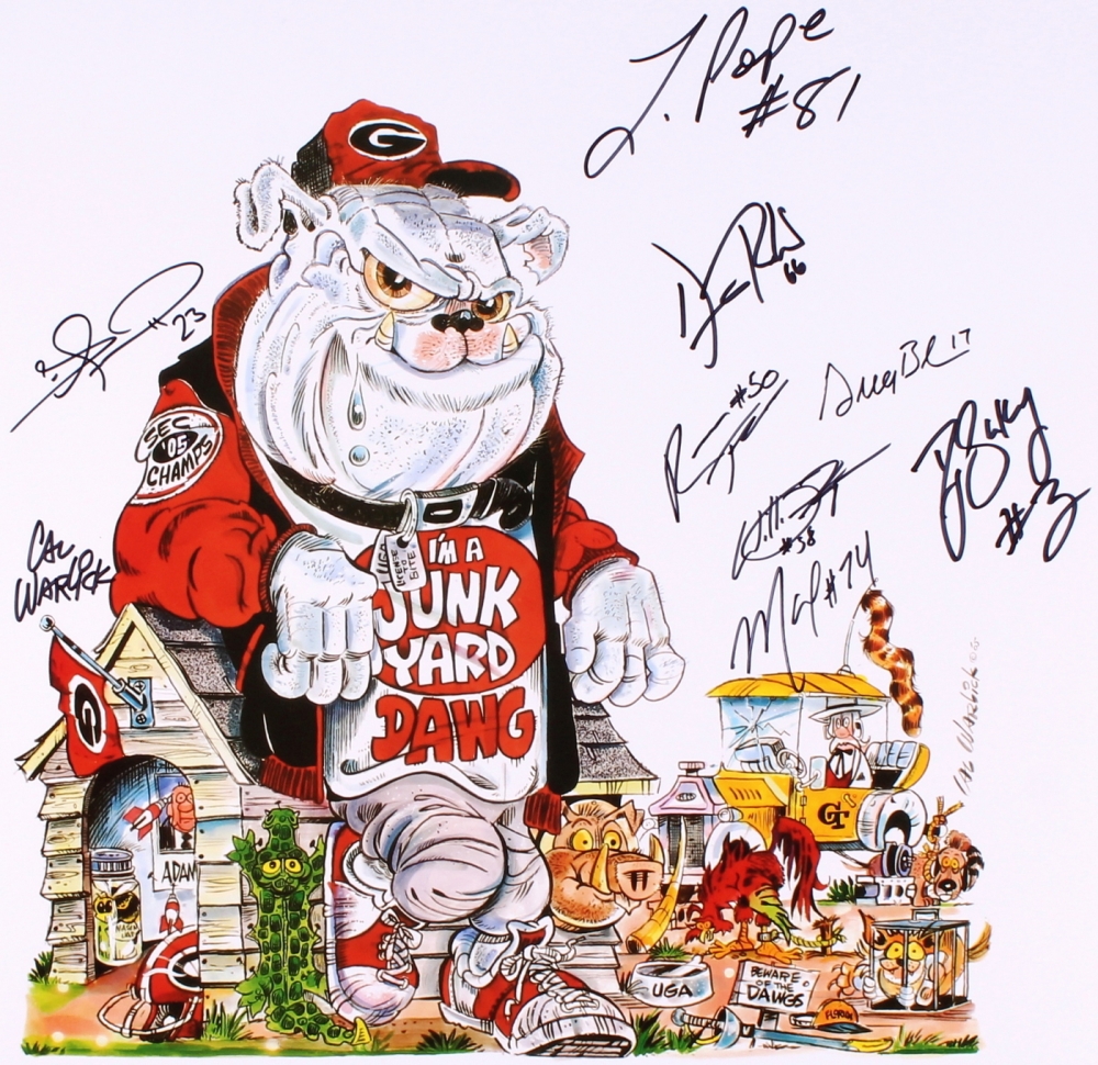 Georgia "I'm a Junkyard Dawg" 18x18 Lithograph Signed by (9) with ...