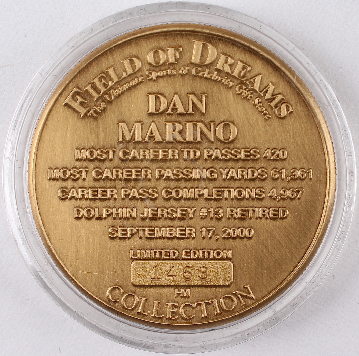 Dan Marino LE Dolphins Bronze Coin from Highland Mint in Case ...