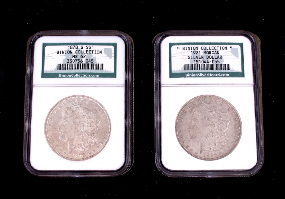 Lot of (2) "Binion Collection" Morgan Silver Dollars with 1878-S (NGC ...