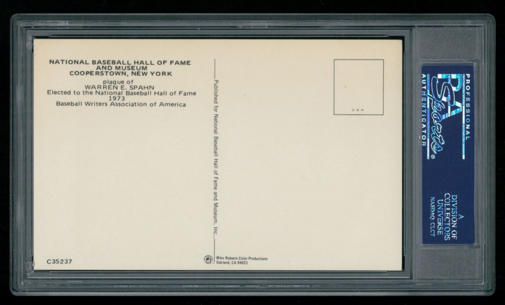 Warren Spahn Signed Gold Hall of Fame Plaque Postcard (PSA) | Pristine ...