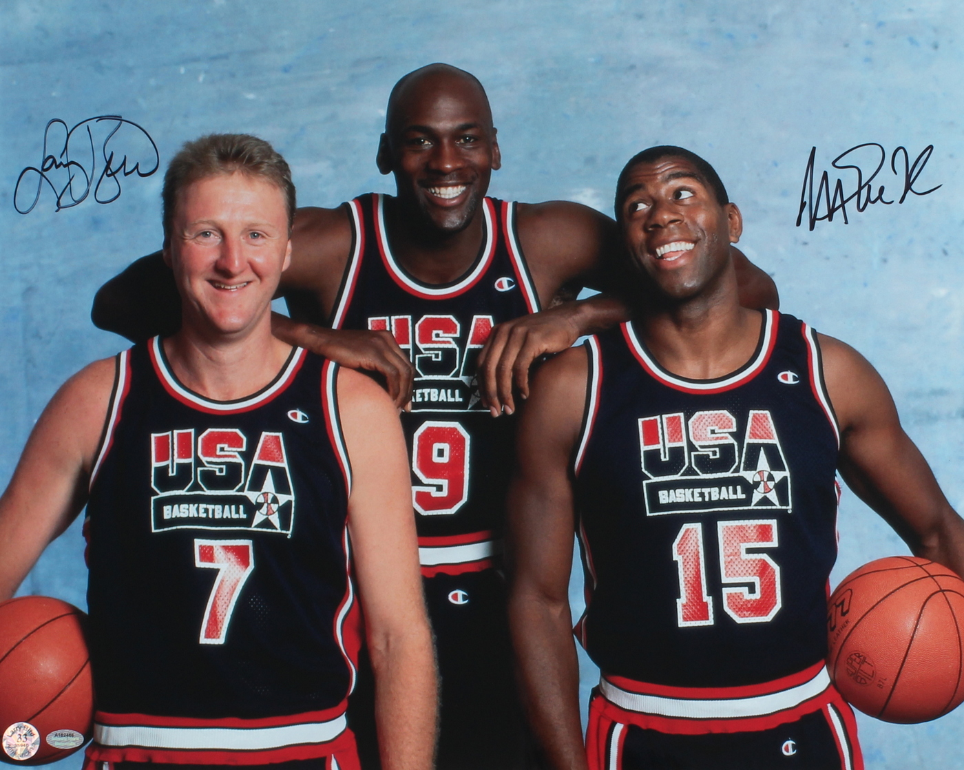 Larry Bird & Magic Johnson Signed Team USA "Dream Team" 16x20 Photo with Michael Jordan ...