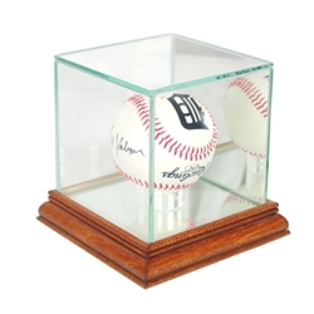 Premium Single Baseball Glass Display Case with Mirrored Walnut Wood ...