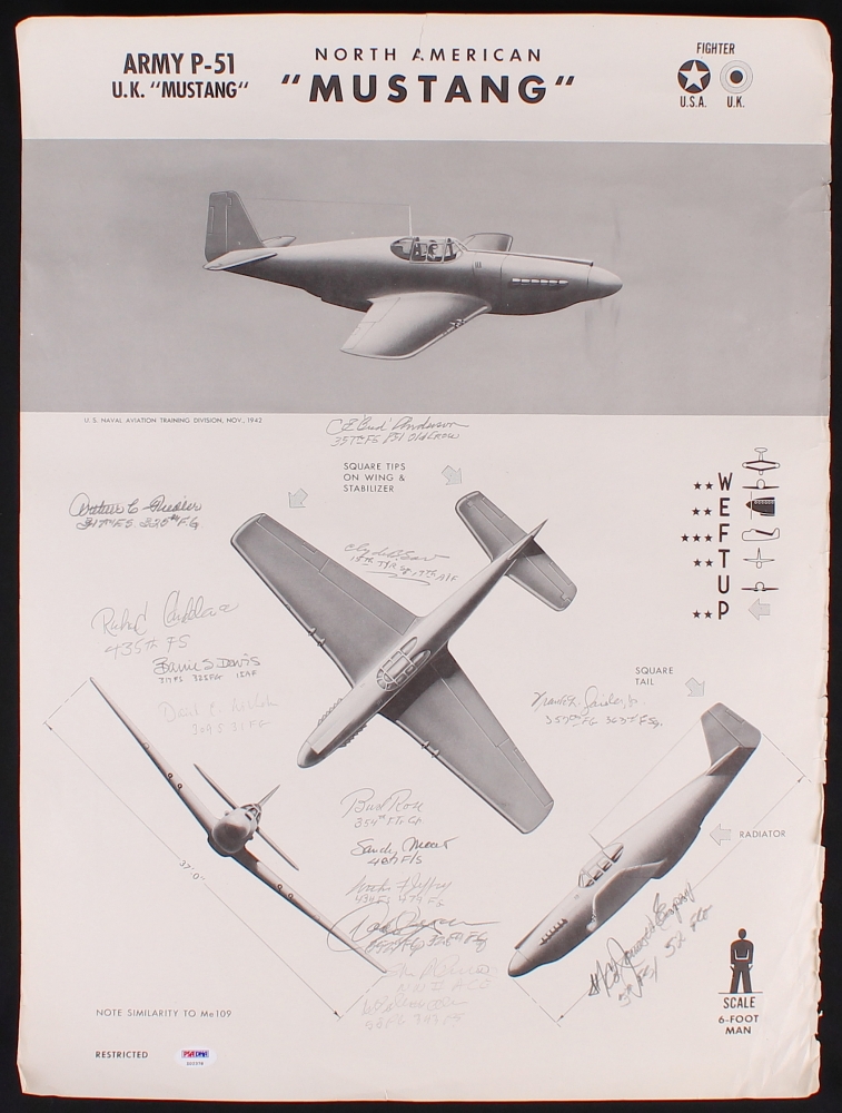 WWII P-51 Mustang 1940s Original 18.5" x 25" Poster Signed by (14 ...