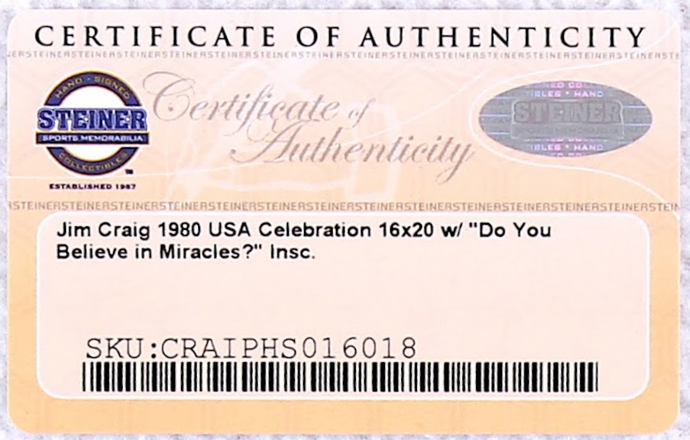 Jim Craig Signed 1980 Team USA "Miracle on Ice" 16x20 Photo Inscribed ...