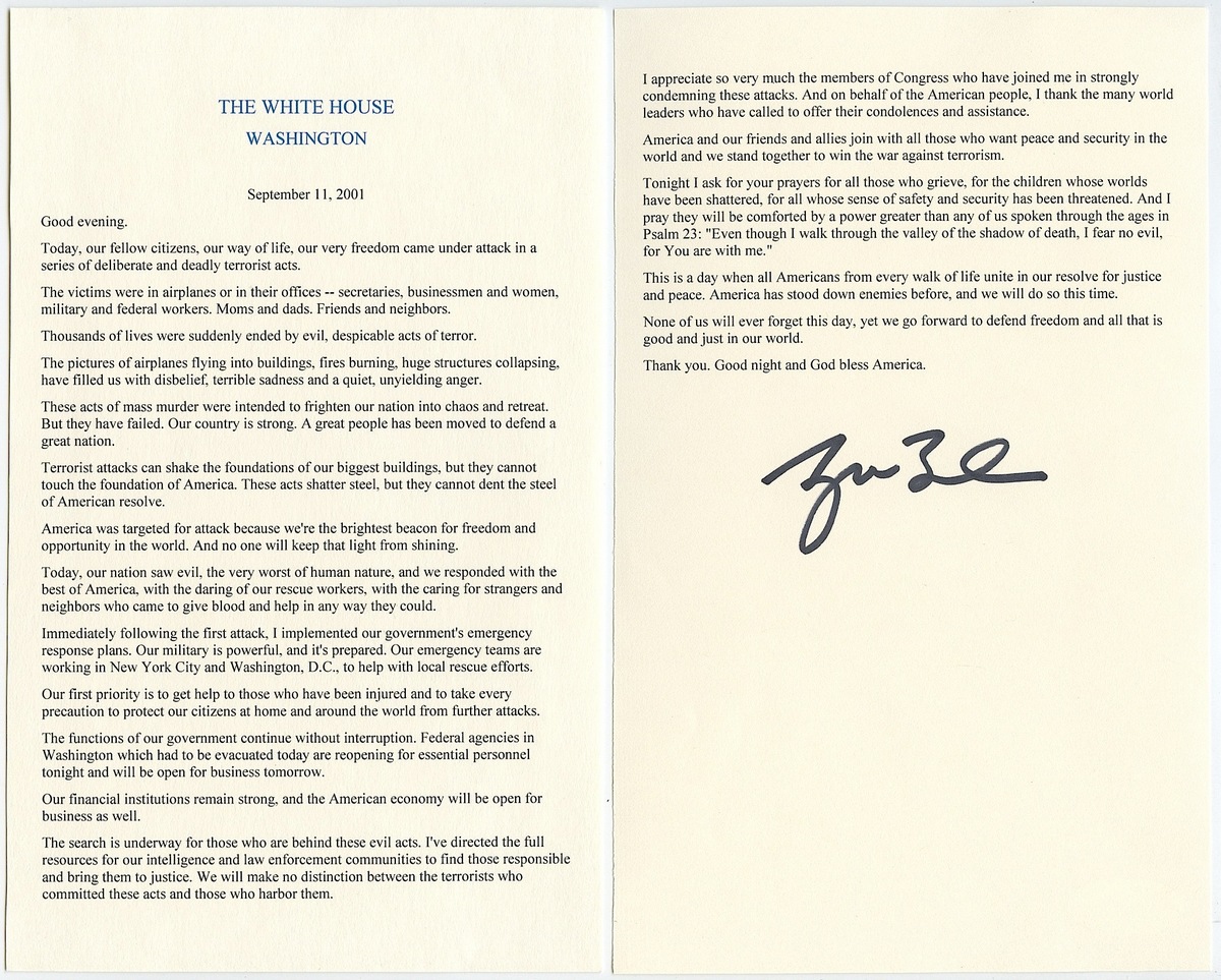 George W. Bush Signed 9/11 Ground Zero Speech (JSA LOA) | Pristine Auction