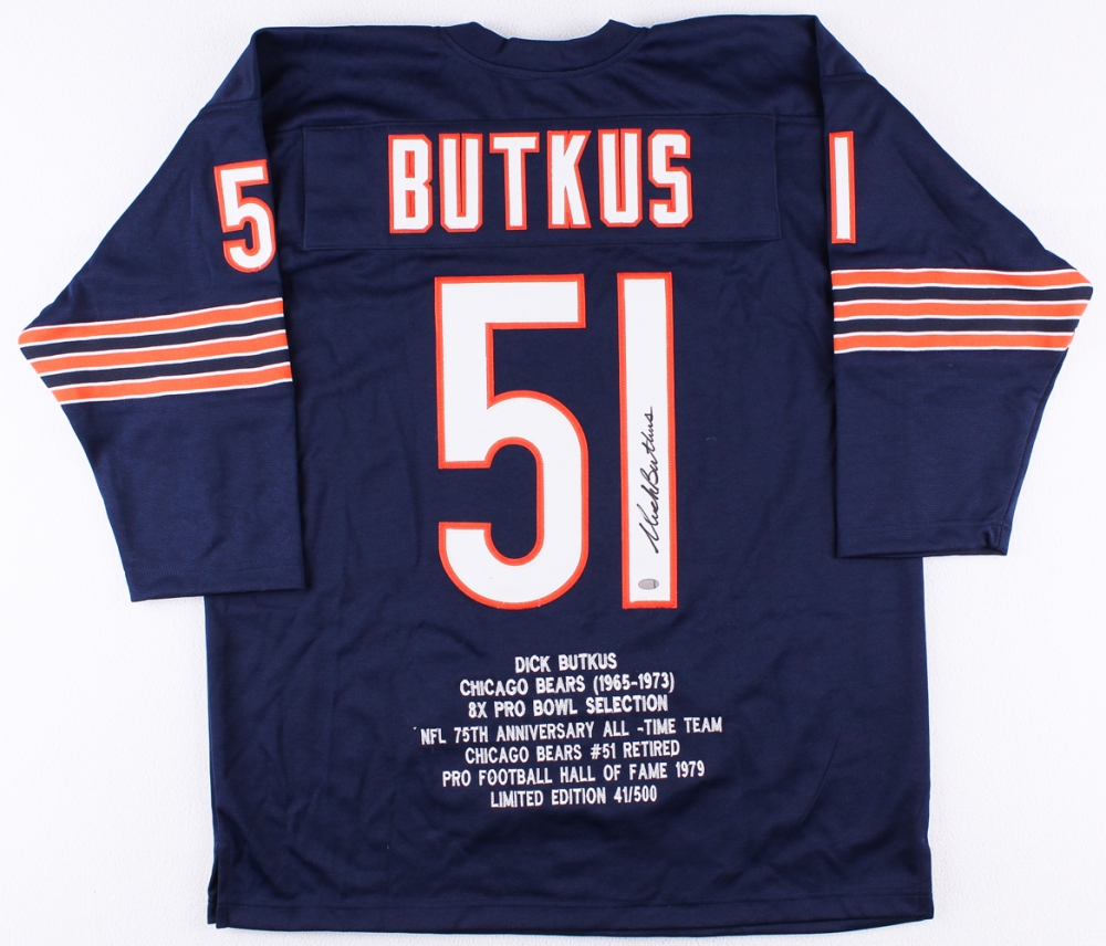 Dick Butkus Signed Bears Career Highlight Stat Jersey Mounted Memories