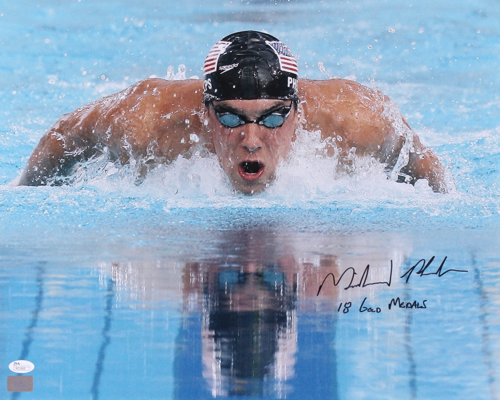 Michael Phelps Signed 16x20 Photo Inscribed "18 Gold Medals" (Phelps ...