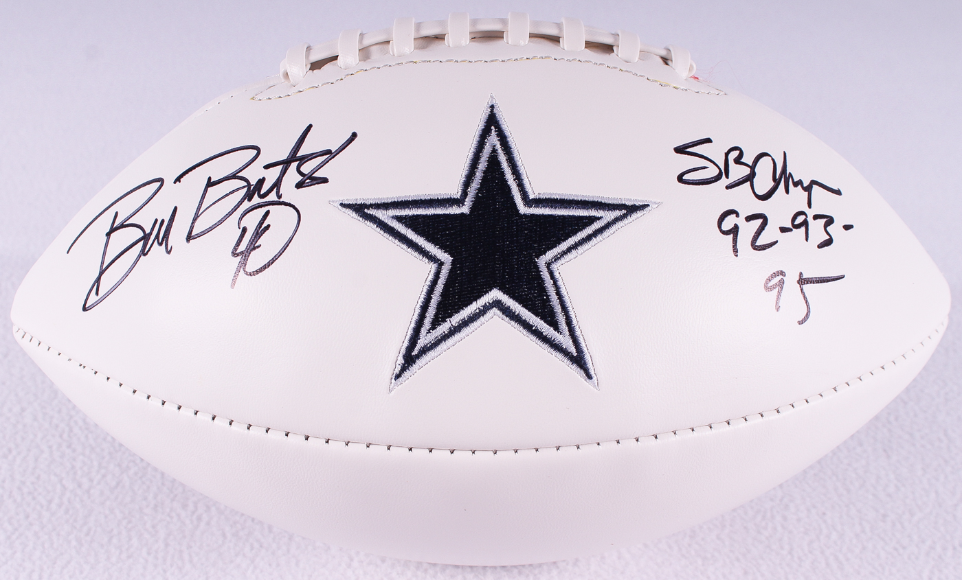 Bill Bates Signed Cowboys Logo Football Inscribed "SB Champs 92-93-95 ...