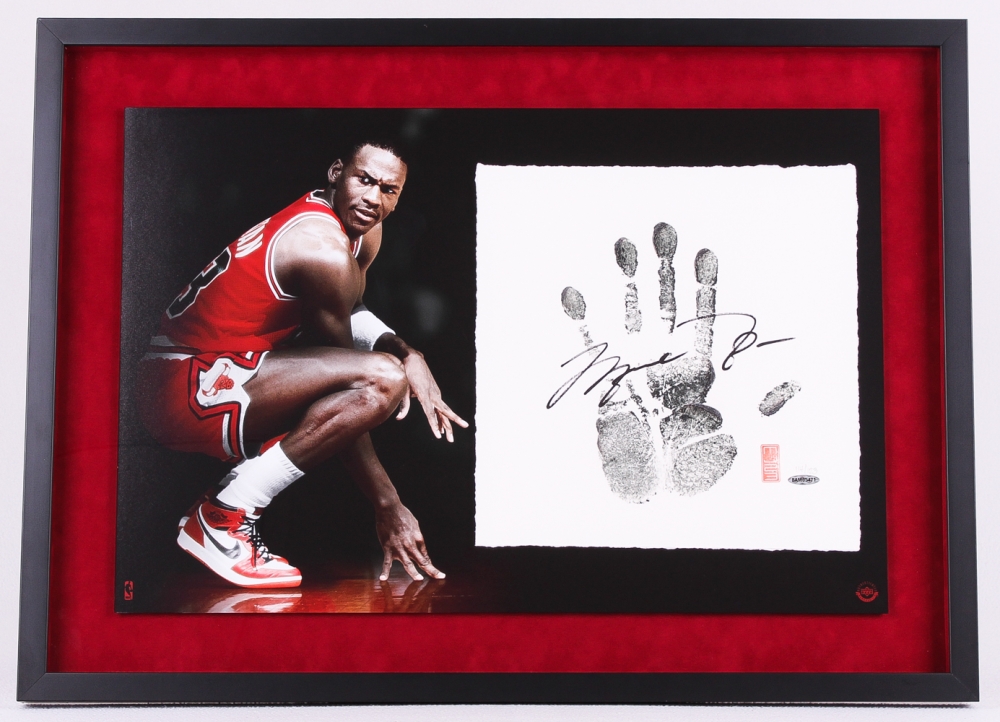 Michael Jordan Signed LE Bulls 22x29 Custom Framed Tegata Handprint Display Out of/123 (UDA COA ...