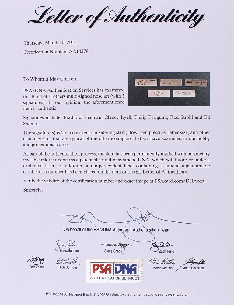 Band of Brothers Veterans Signed 24x12 "D-Day" C-47 Nose Art with (5 ...