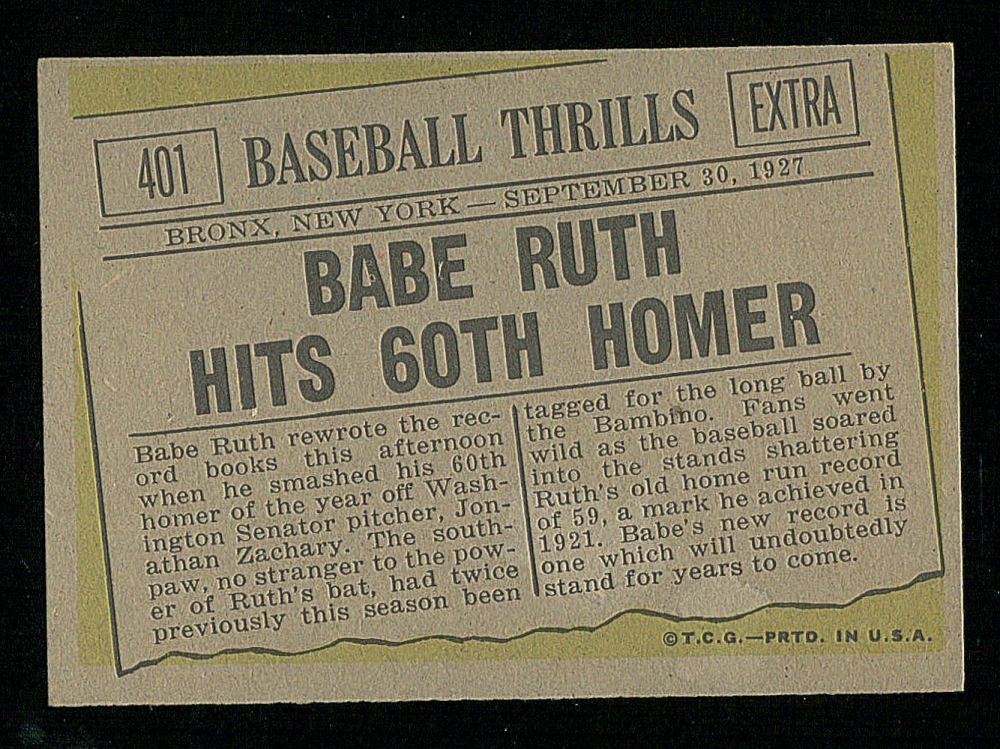 Babe Ruth 1961 Topps #401 60th Home Run | Pristine Auction