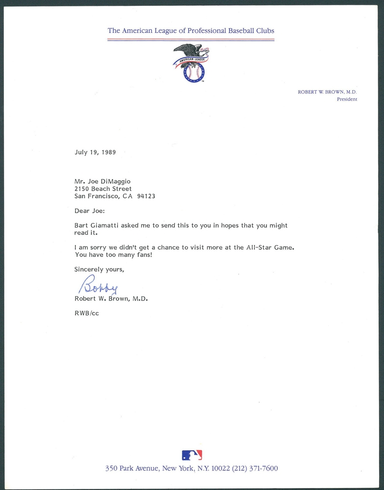 Vintage 1989 New York Yankees Typed Letter to Joe DiMaggio | Pristine ...