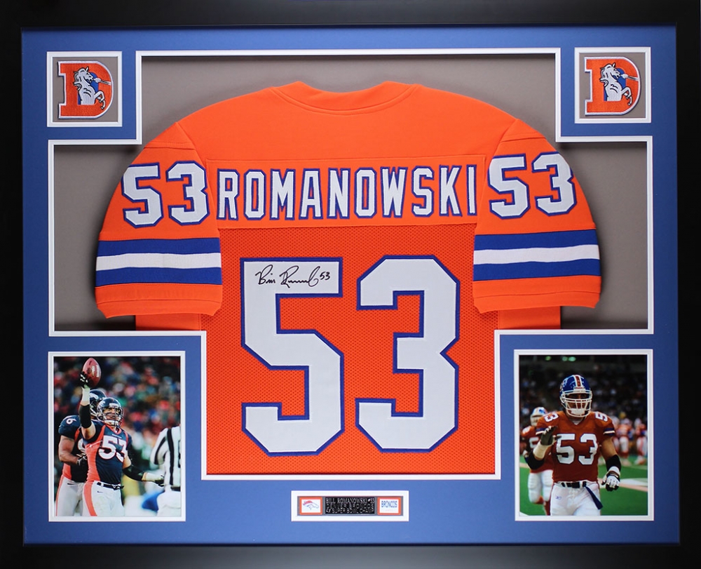 Bill Romanowski Signed Broncos 35" x 43" Custom Framed Jersey (JDenver ...